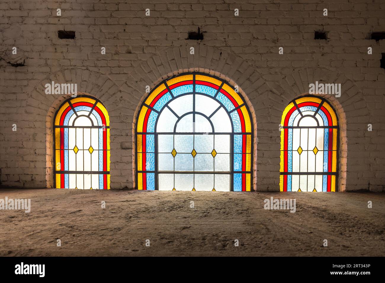Stained glass windows inside the catholic cathedral church Stock Photo ...