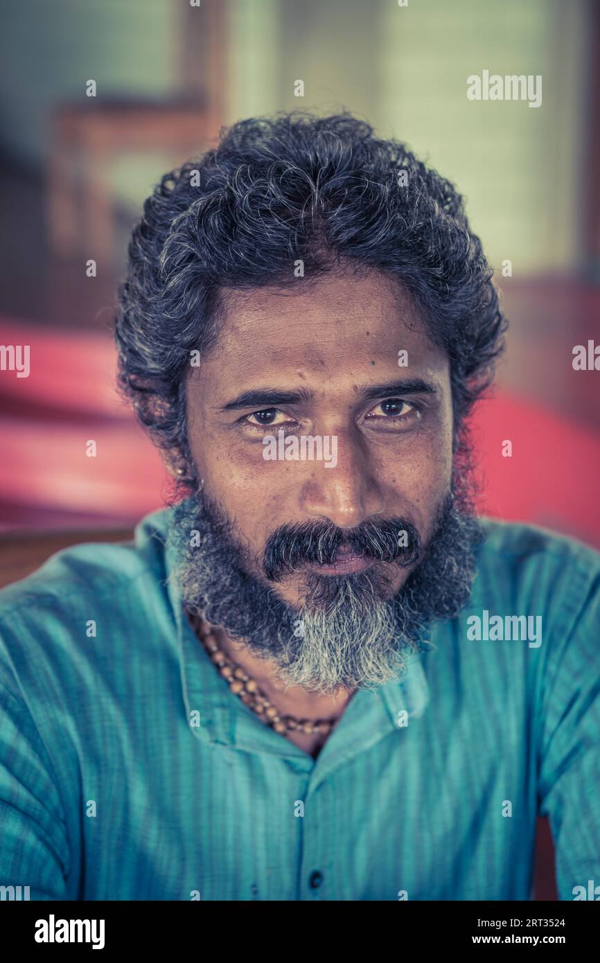 Karnataka, India, August 17, 2018: Portrait of smiling native man in ...