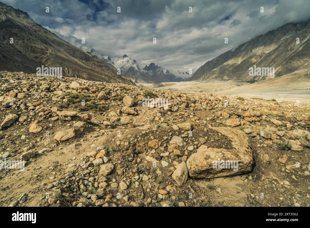 Scenic view of Baltoro Glacier with majestic Trango Towers in Karakoram ...