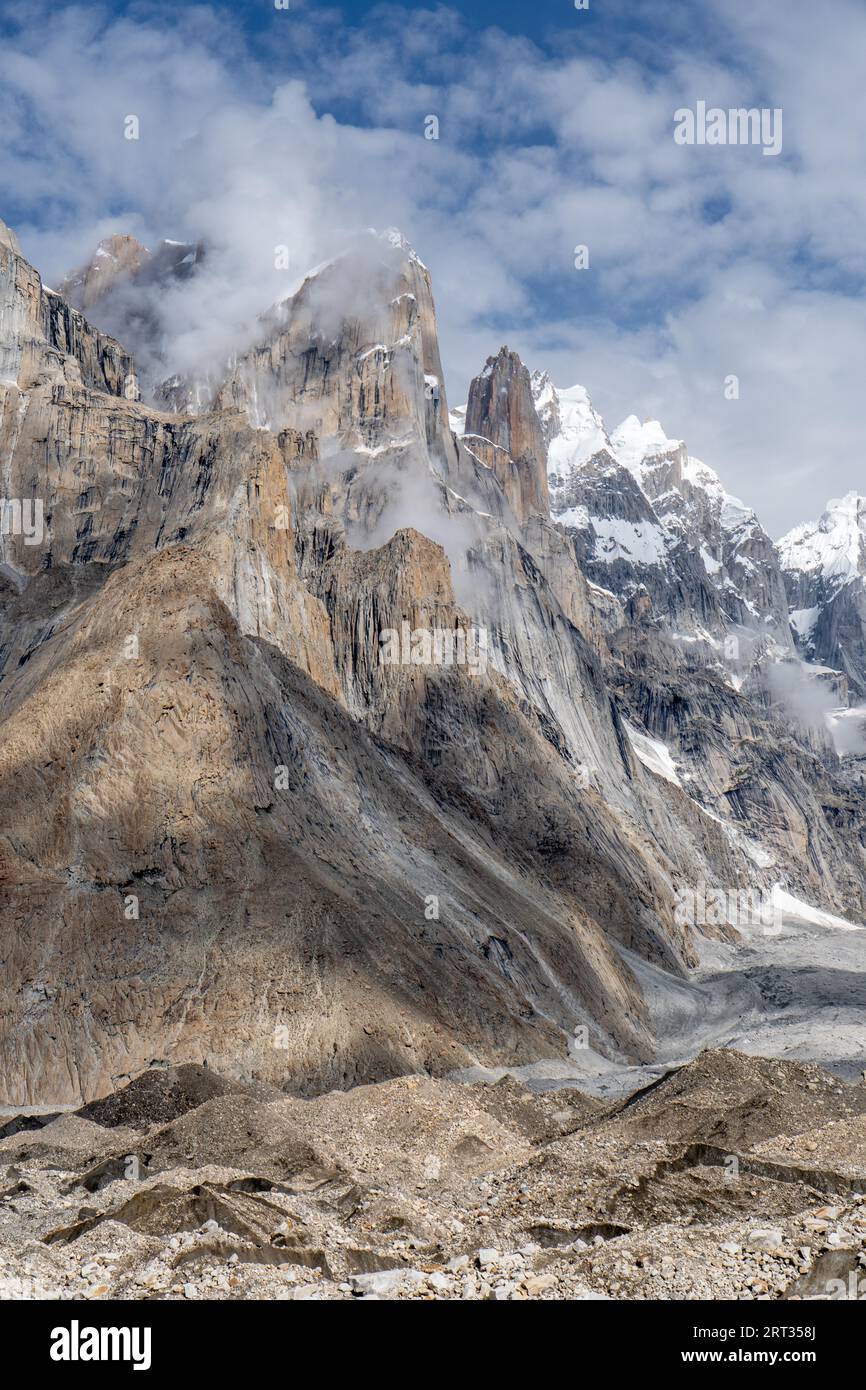 Beautiful mountain walls of Trango Towers in Karakoram Mountain Range ...