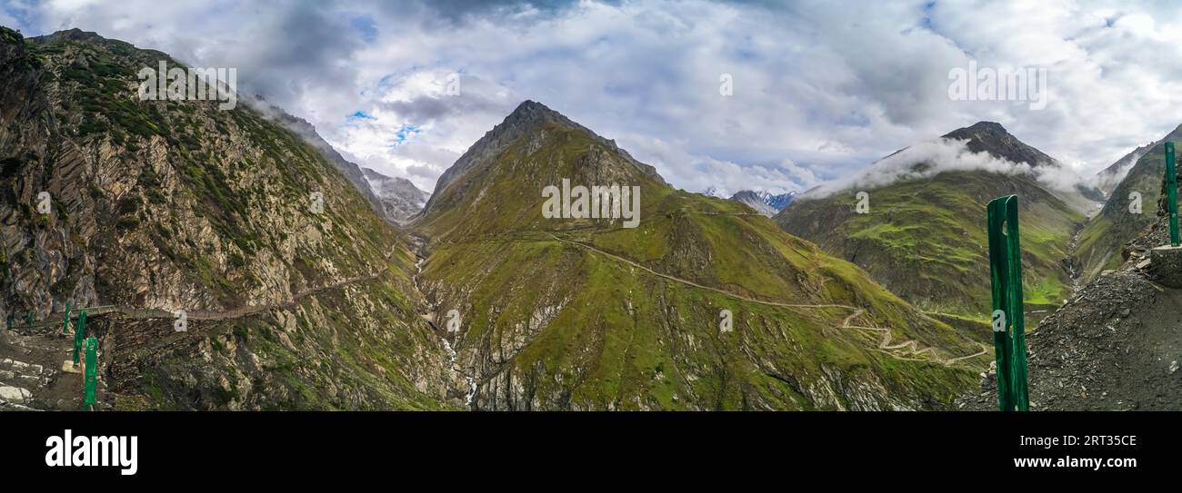 Hiking trail leading to sacred Amarnath cave in Kashmir mountains in ...