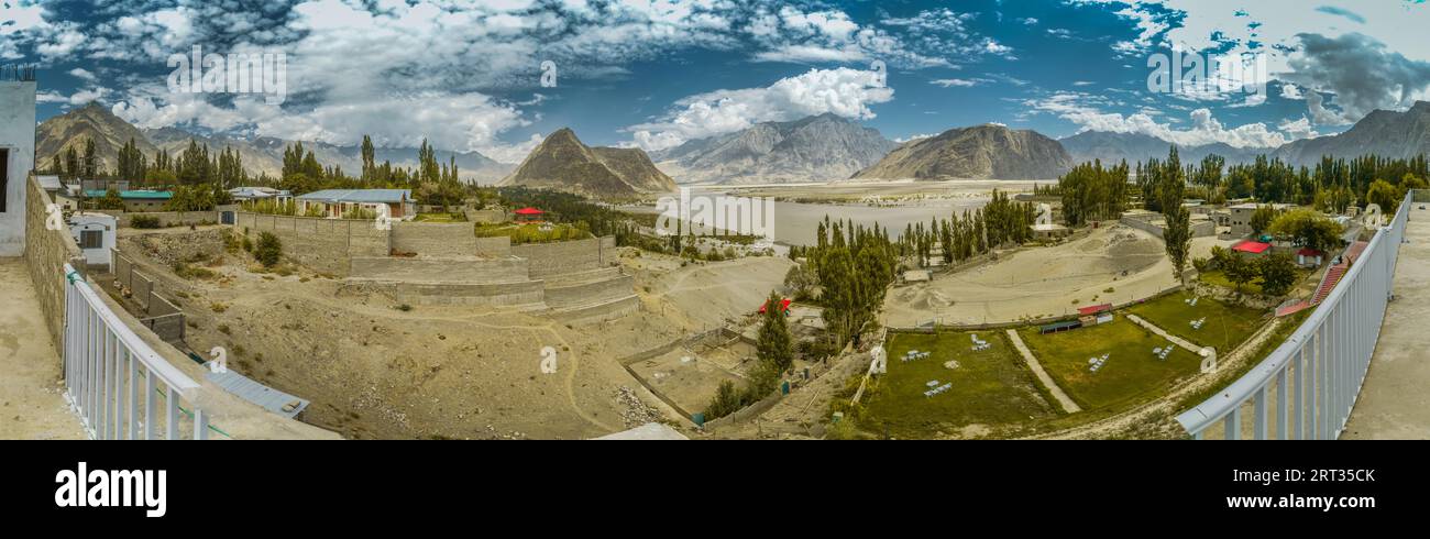 Beautiful panorama of Skardu in Pakistan with river Indus and Karakoram ...