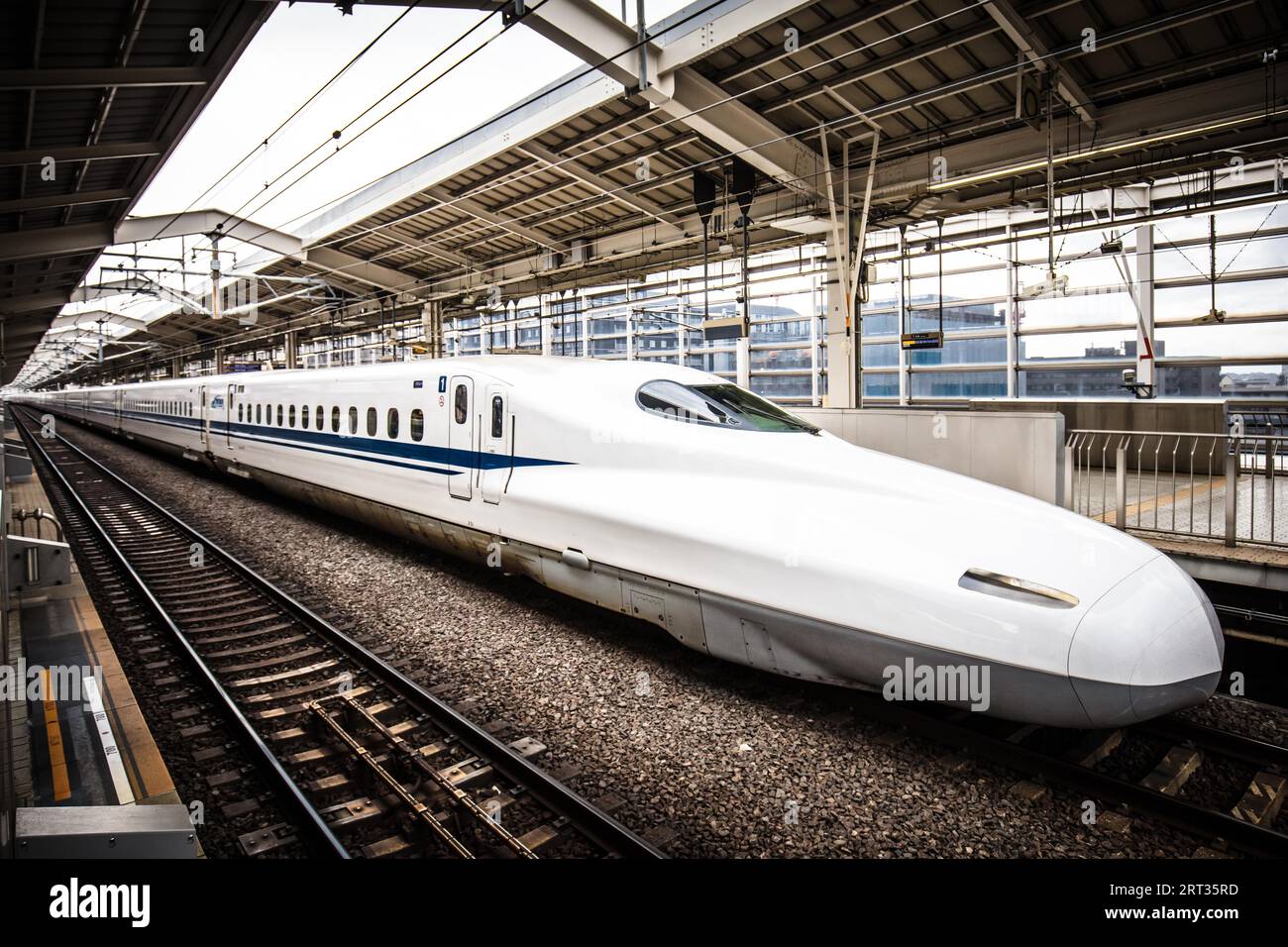 A Shinkansen high-speed bullet train pulling into a train station in Japan Stock Photo - Alamy