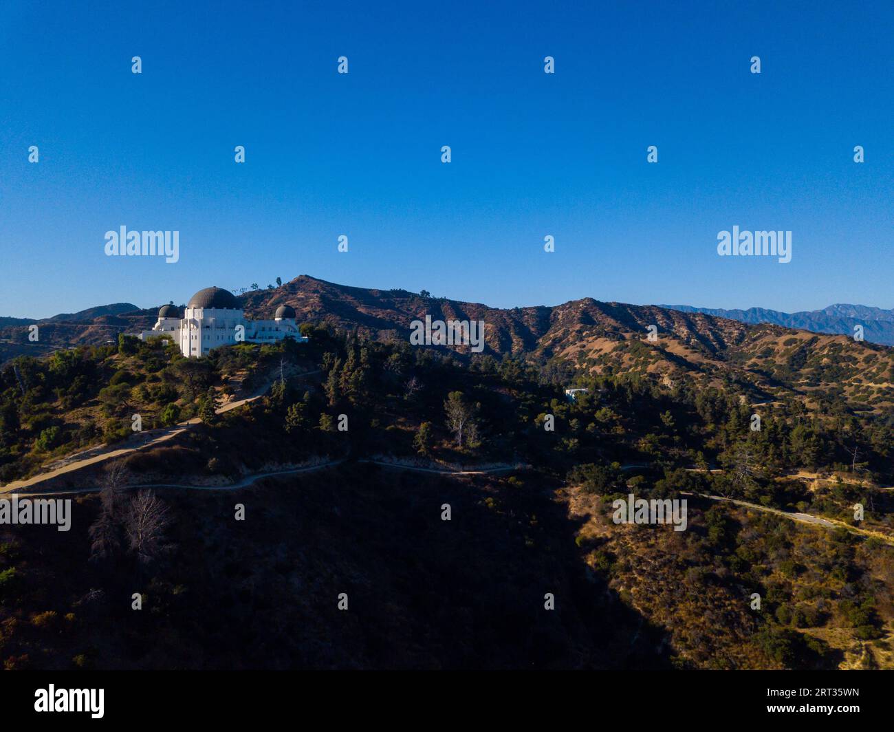Aerial views of Griffith Park Observatory in Griffith Park, Los Angeles ...