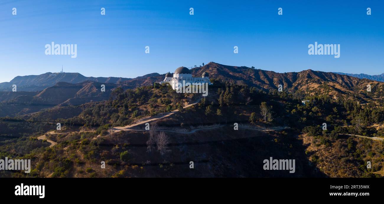 Aerial views of Griffith Park Observatory in Griffith Park, Los Angeles, California Stock Photo ...