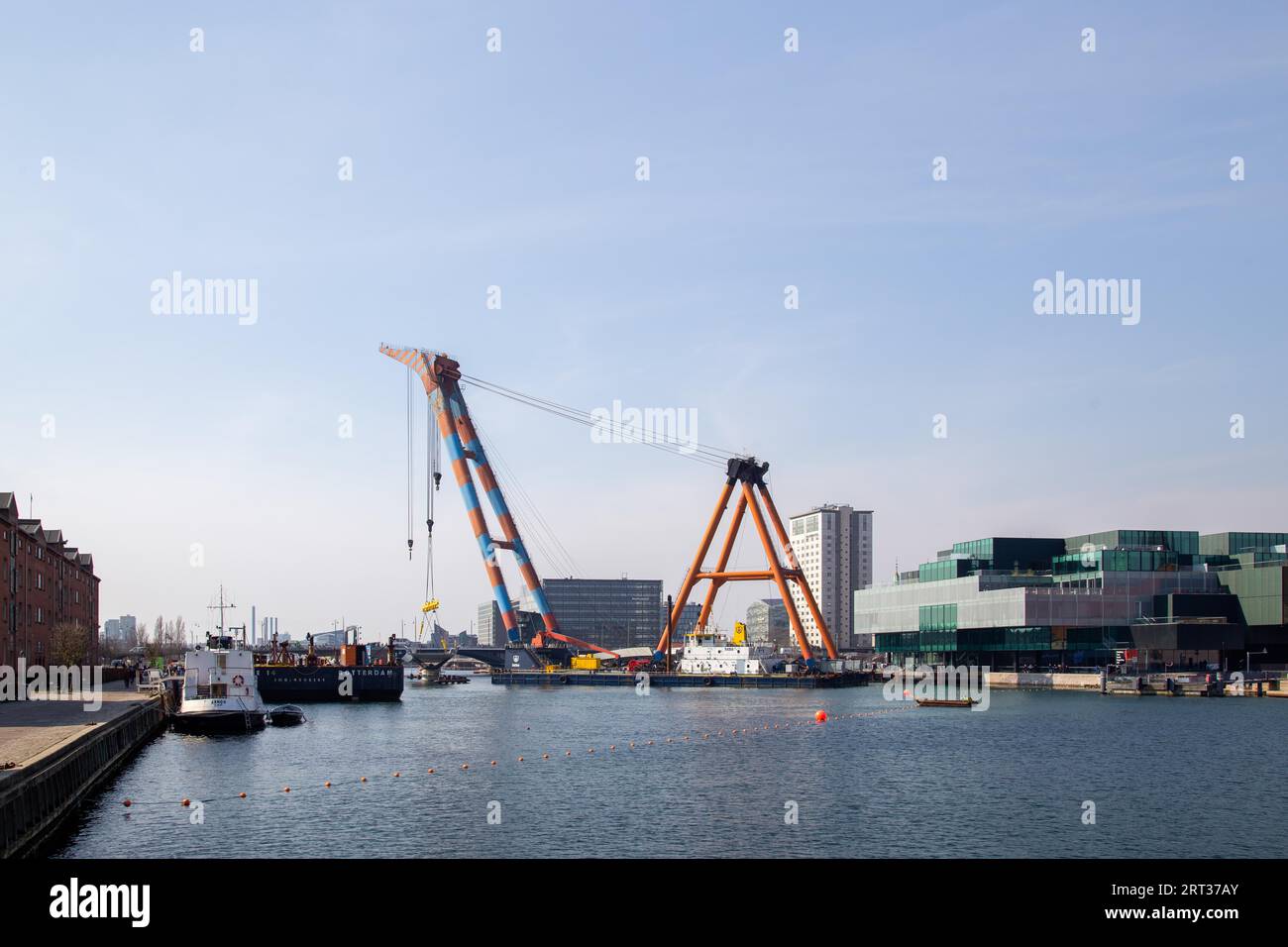 Copenhagen, Denmark, April 4, 2019: The huge Floating Crane Hebo Lift 9 ...