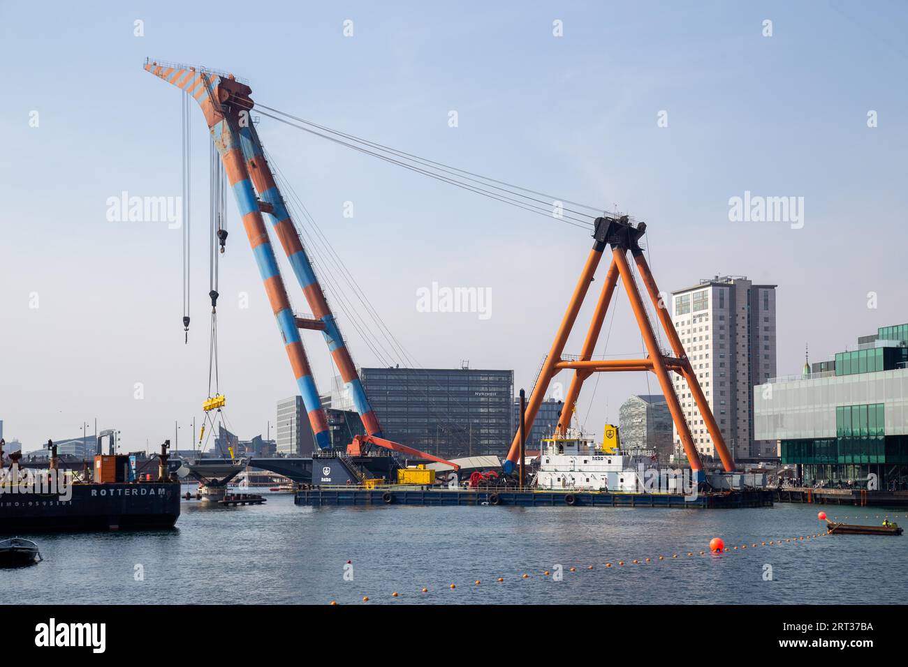 Copenhagen, Denmark, April 4, 2019: The huge Floating Crane Hebo Lift 9 ...