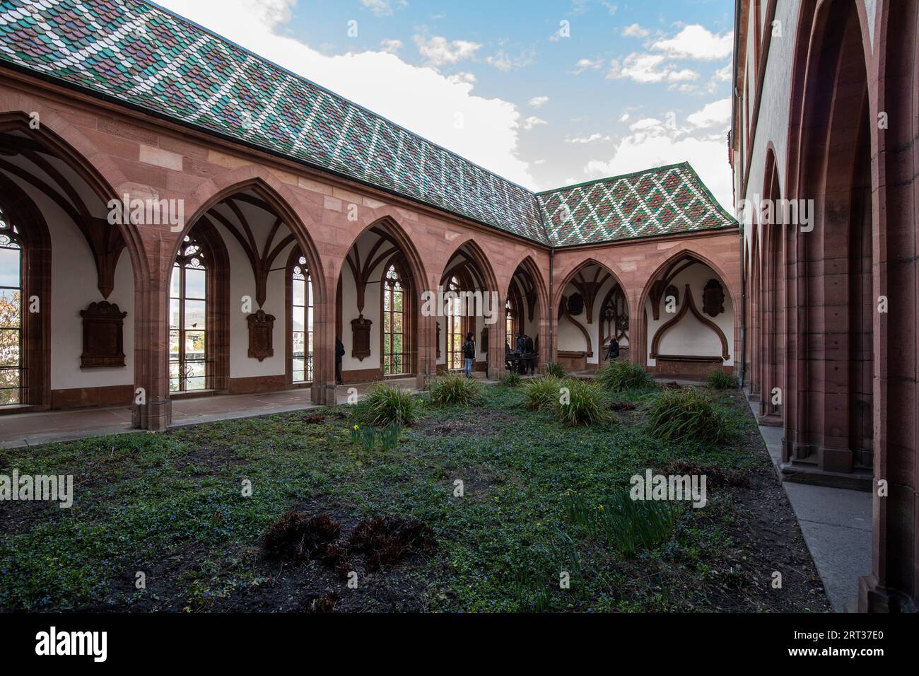 Basel, Switzerland, March 10, 2019: The cloister at the Basel Minster ...