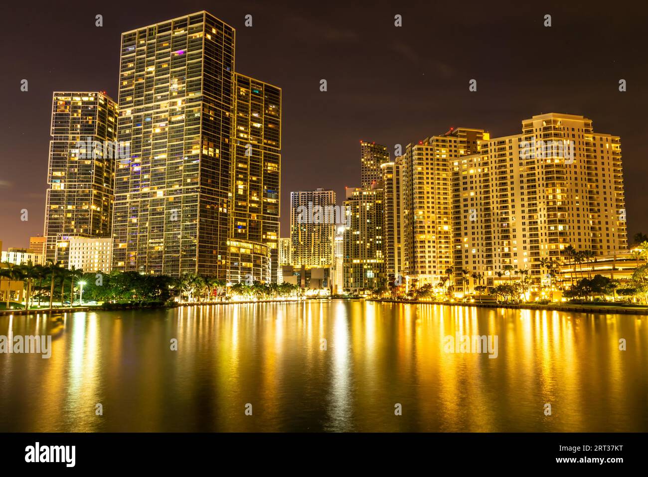 Night light view of Brickel Key buildings in Miami Florida Stock Photo ...