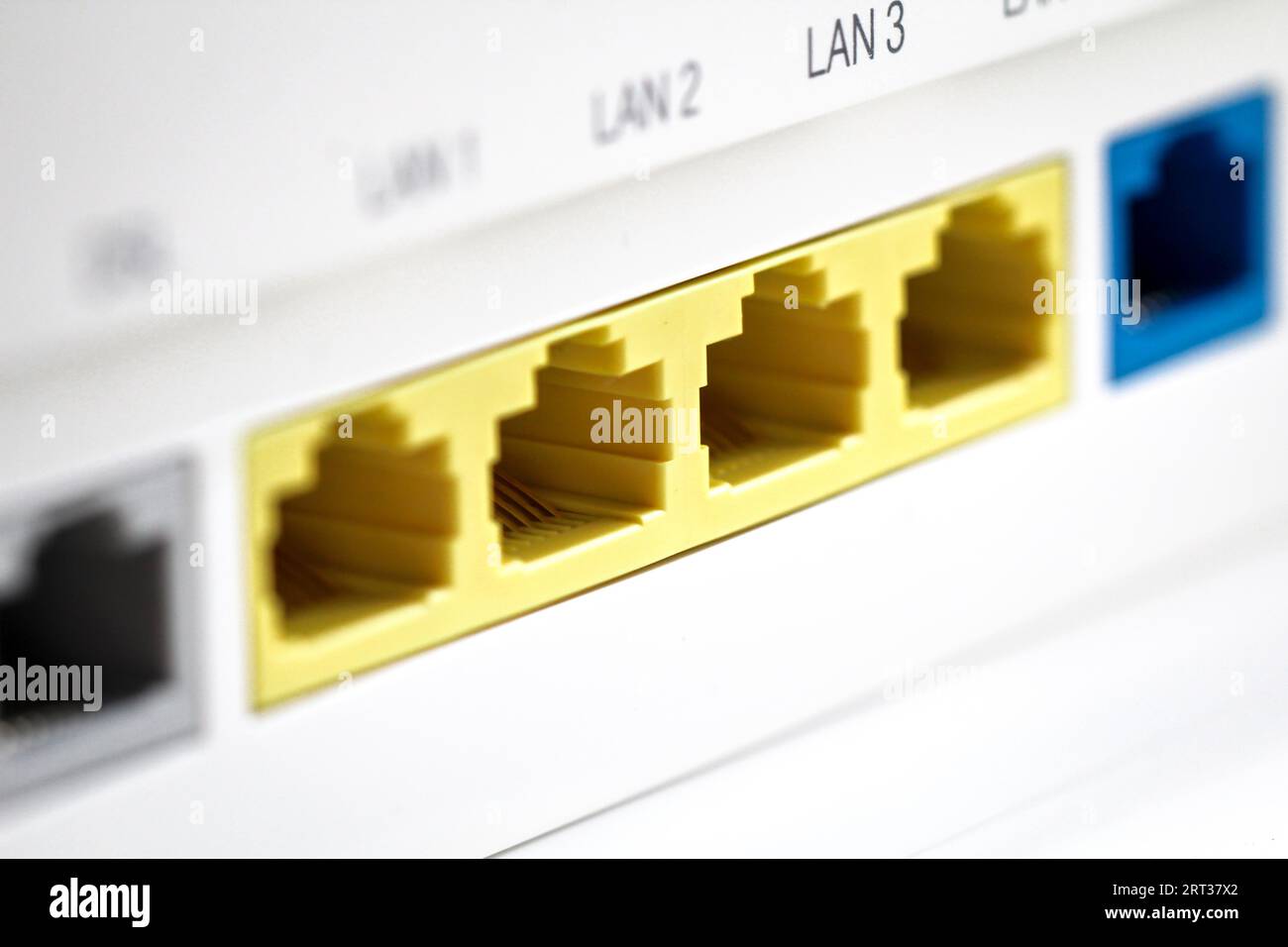 Router details, connection sockets Stock Photo - Alamy
