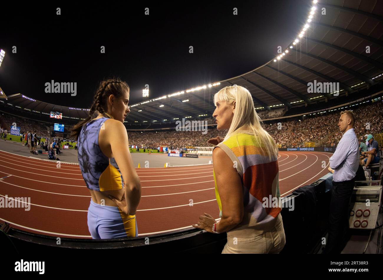Yaroslava Mahuchikh of Ukraine talking to her coach Tatyana Stepanova ...