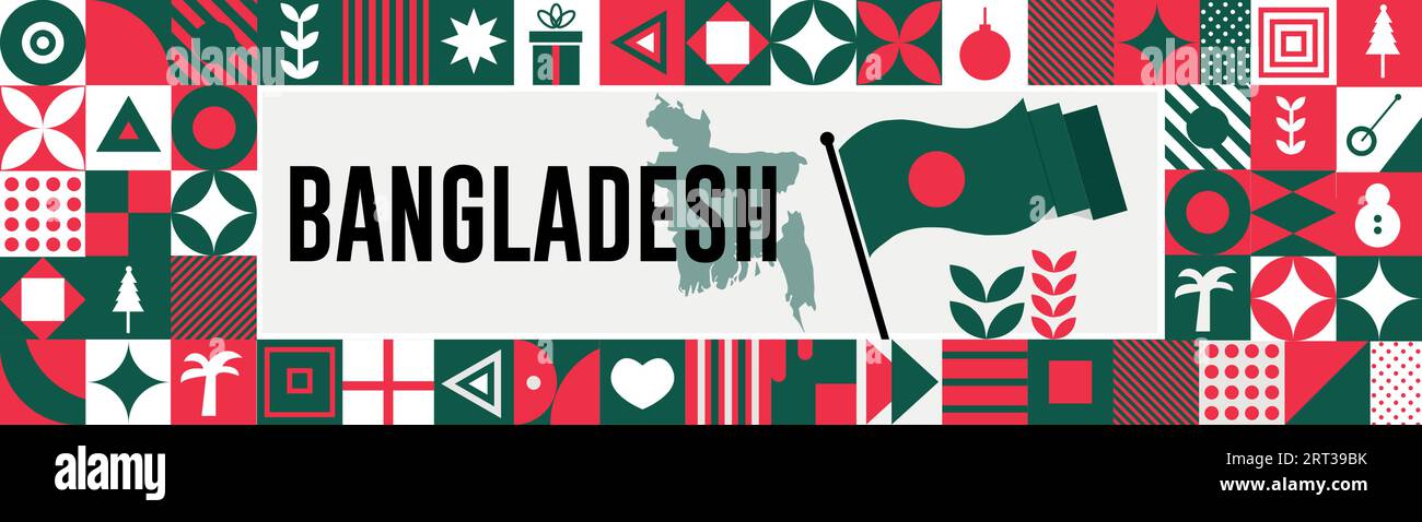 BANGLADESH national day banner with map, flag colors theme background ...