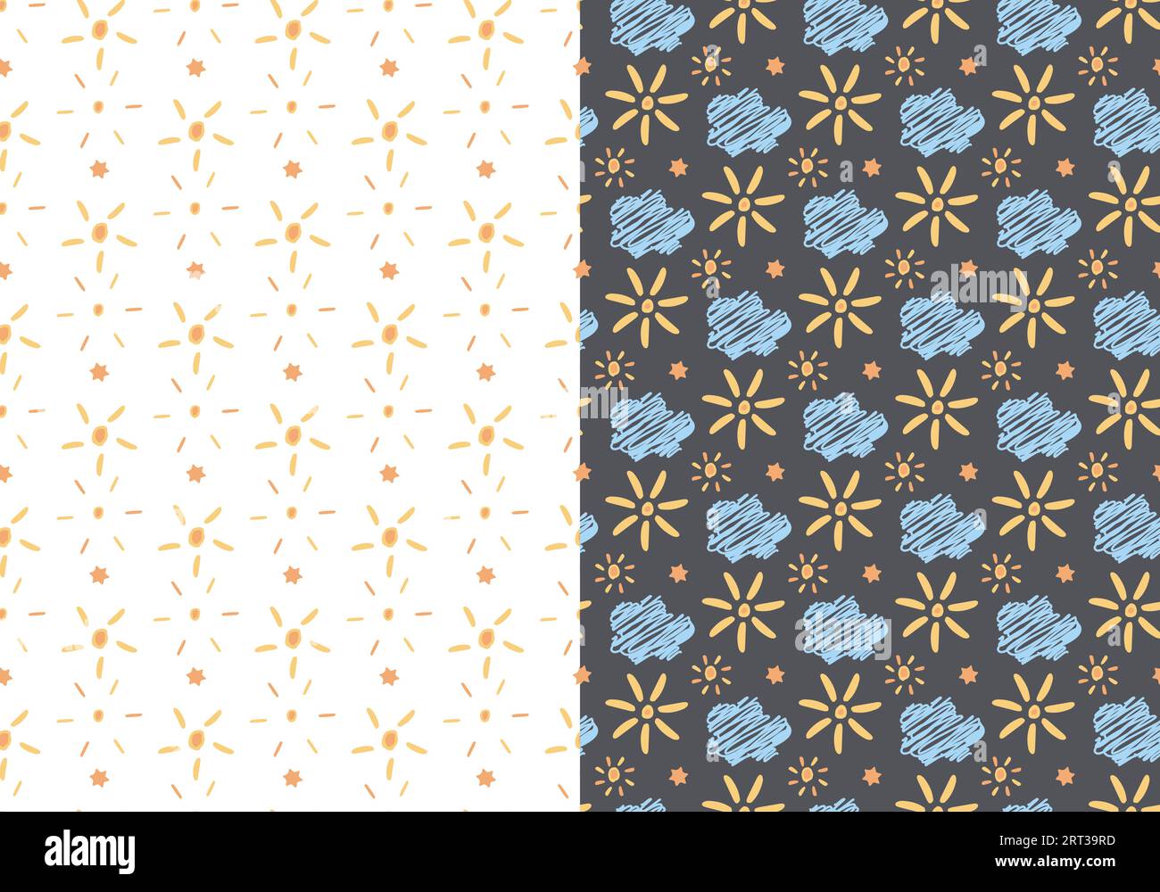 Nursery seamless patterns, set of 2. Hand drawn doodle design, cloud ...