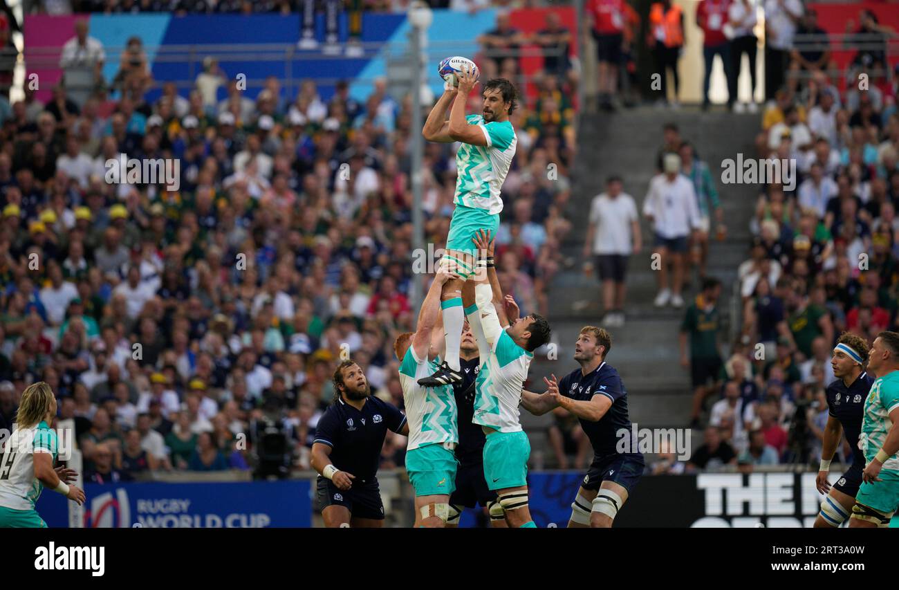 South Africa's Eben Etzebeth catches the ball from a line out throw ...