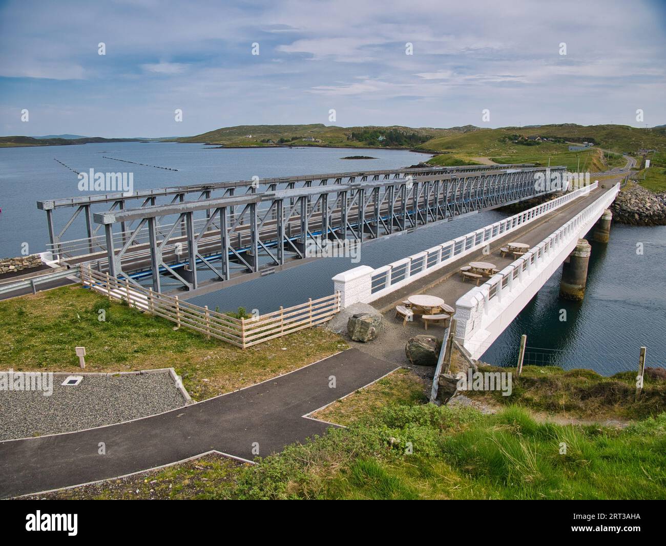 The old and new Bernera Bridges across Loch Roag connecting the isle of ...