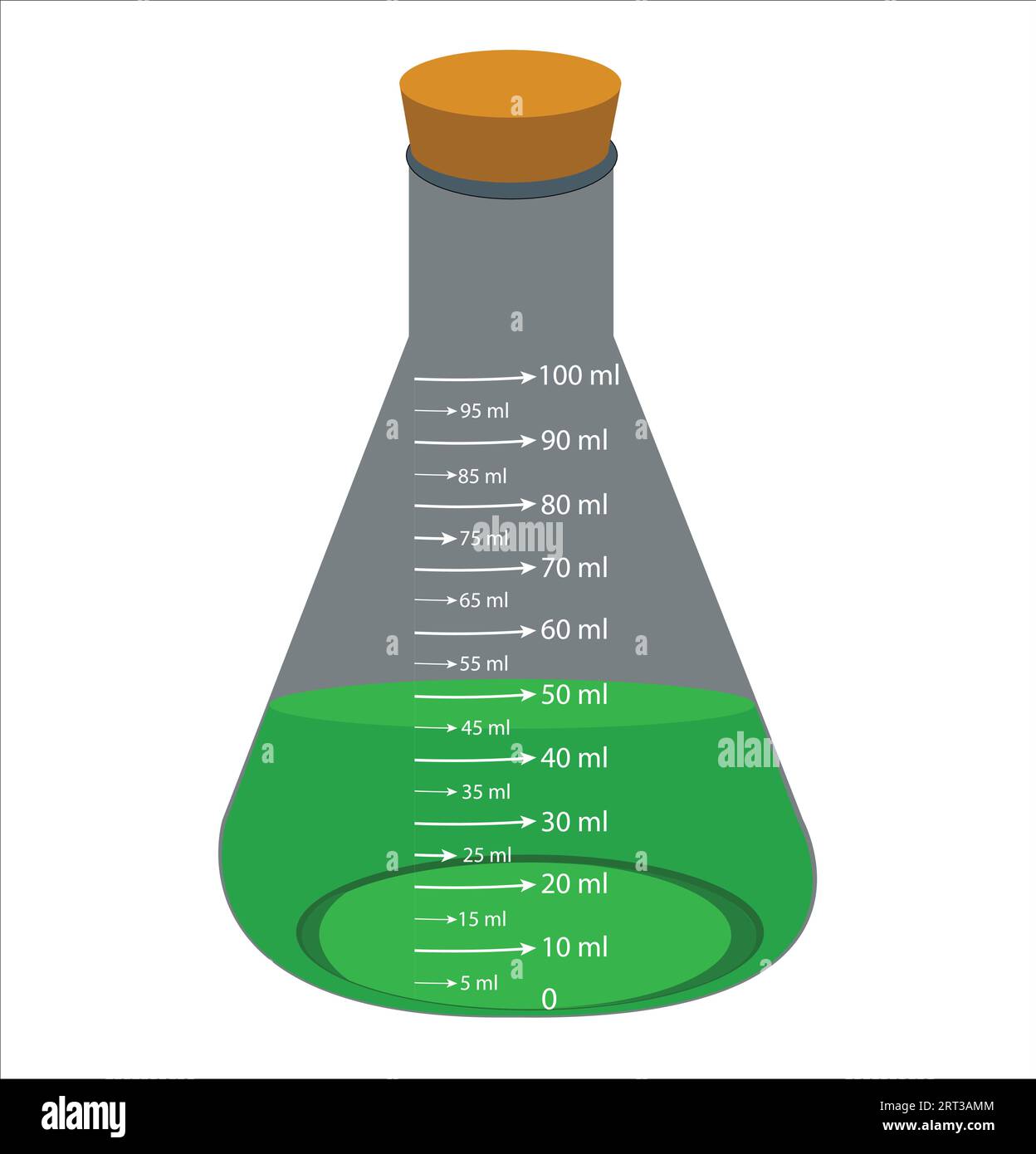 Glass laboratory chemical measuring flasks. with colorful liquids in a ...