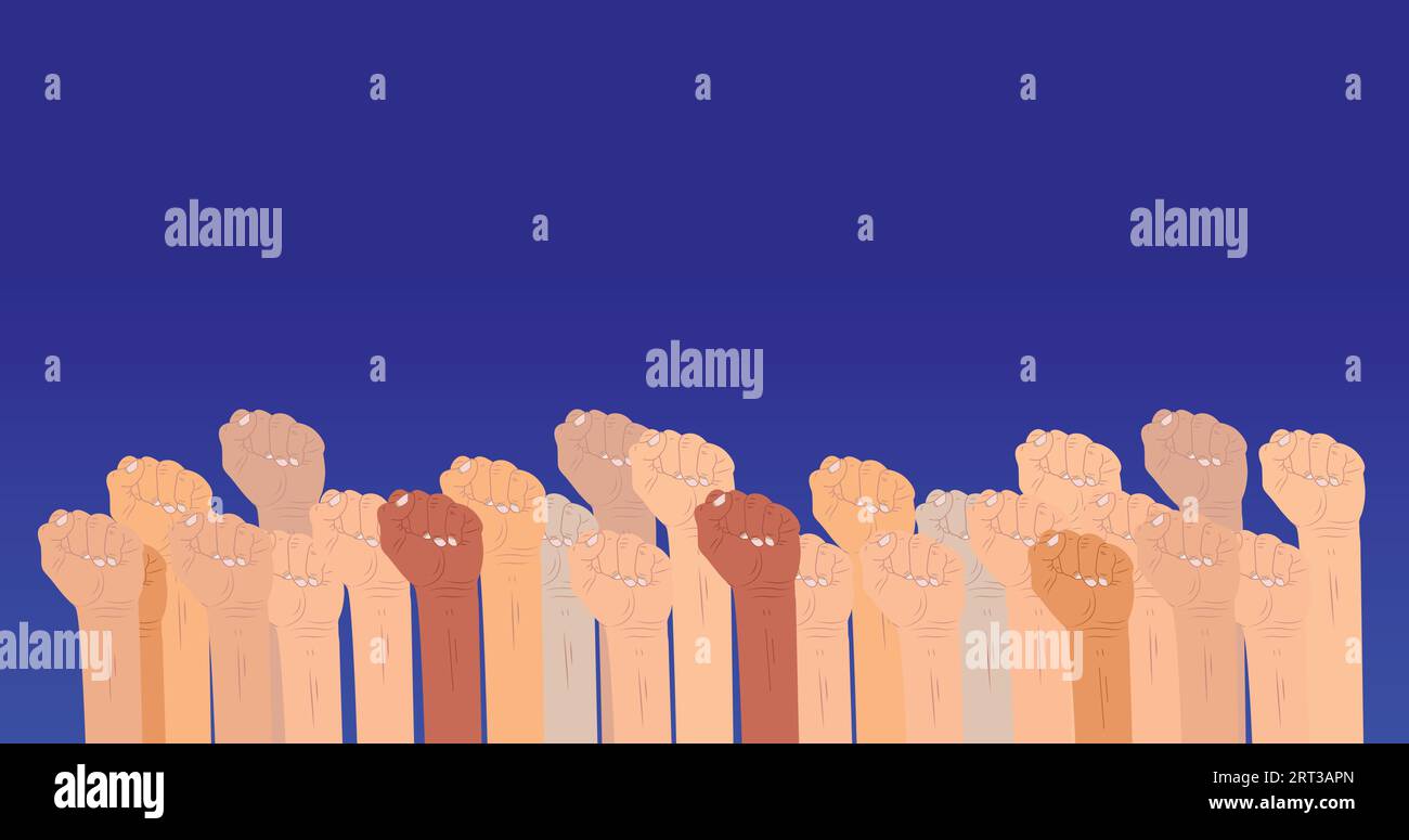 Hands up vector illustration with different skin color Holding fists up ...