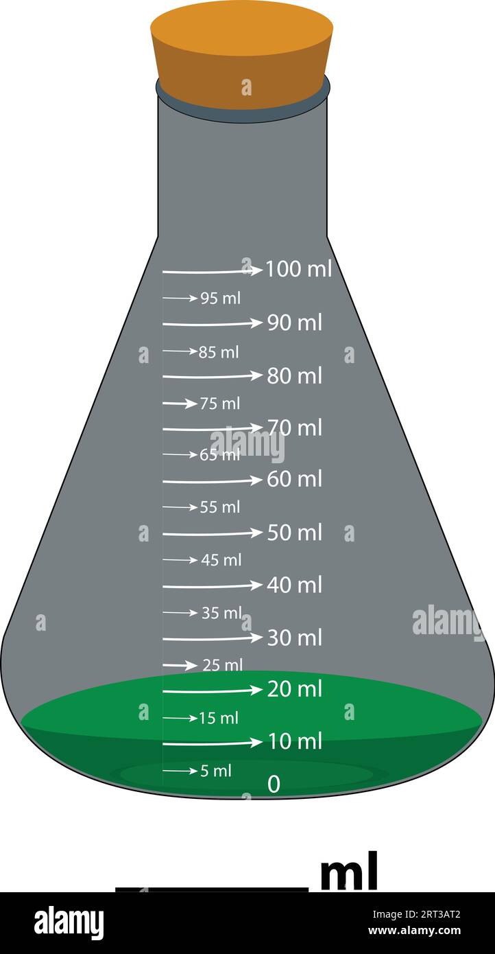 Glass laboratory chemical measuring flasks. with colorful liquids in a ...