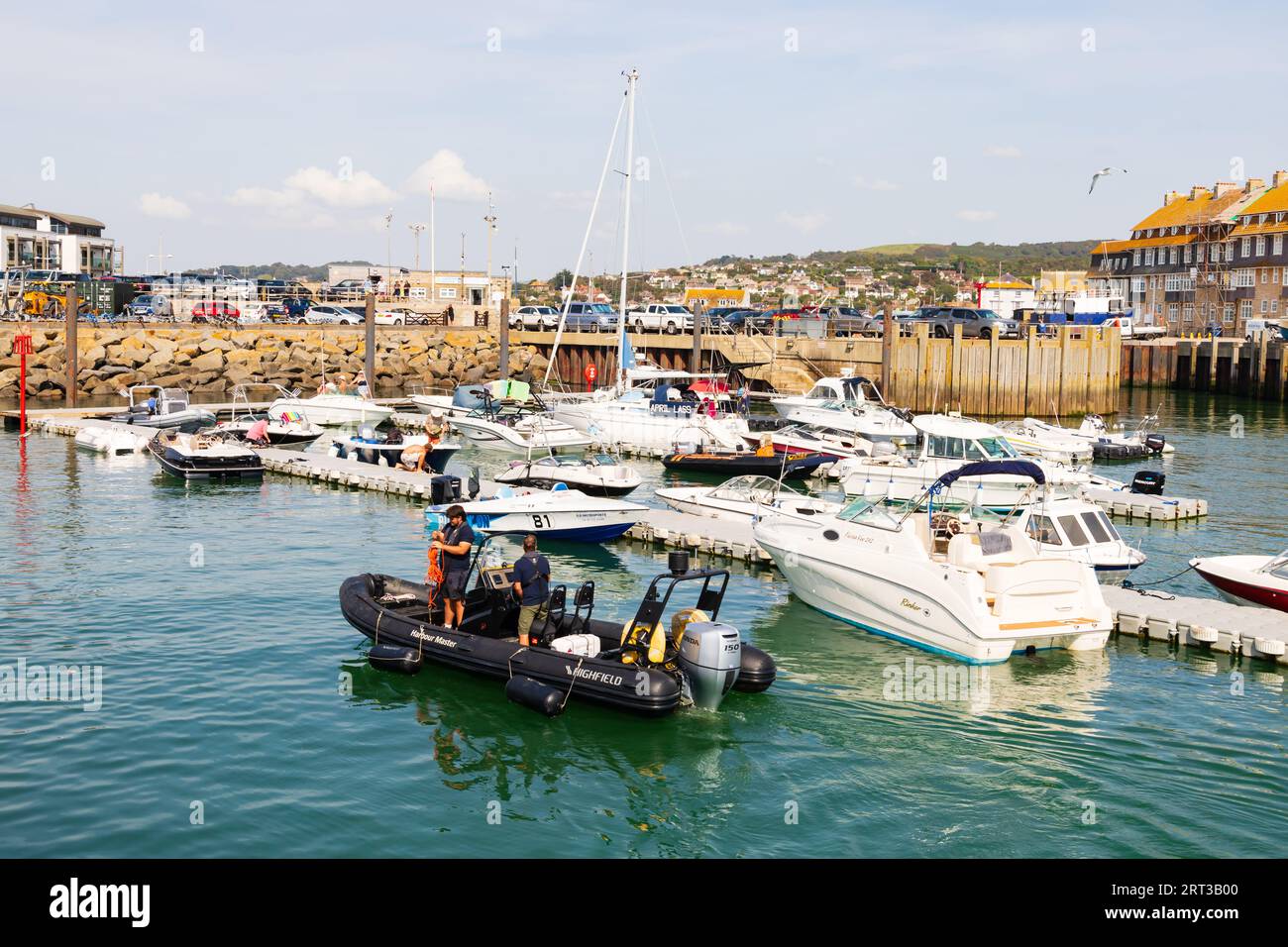 Harbour Master RIB enters the harbour Bridport, West Bay, Dorset ...