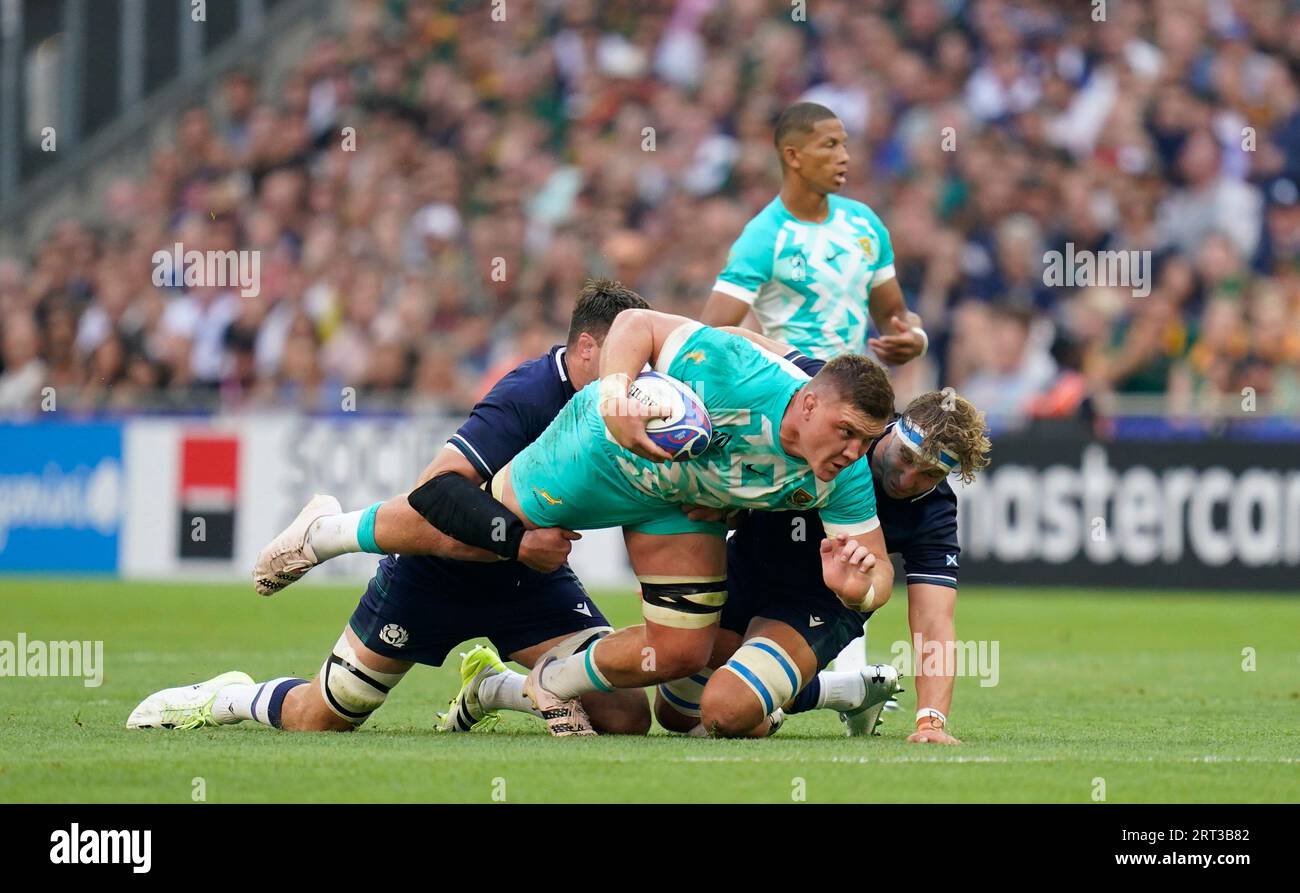 South Africa's Jasper Wiese is tackled by Scotland's Grant Gilchrist ...