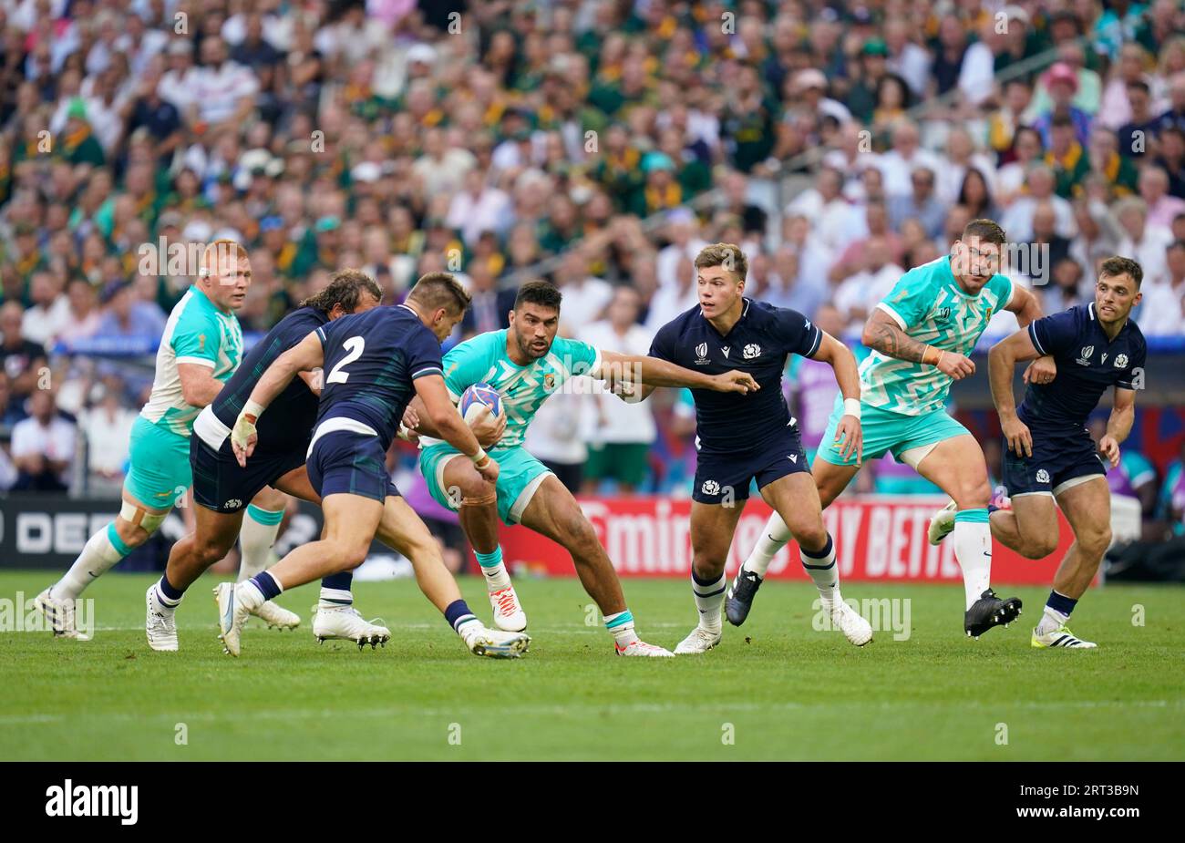 South Africa's Damian de Allende takes on Scotland's George Turner ...