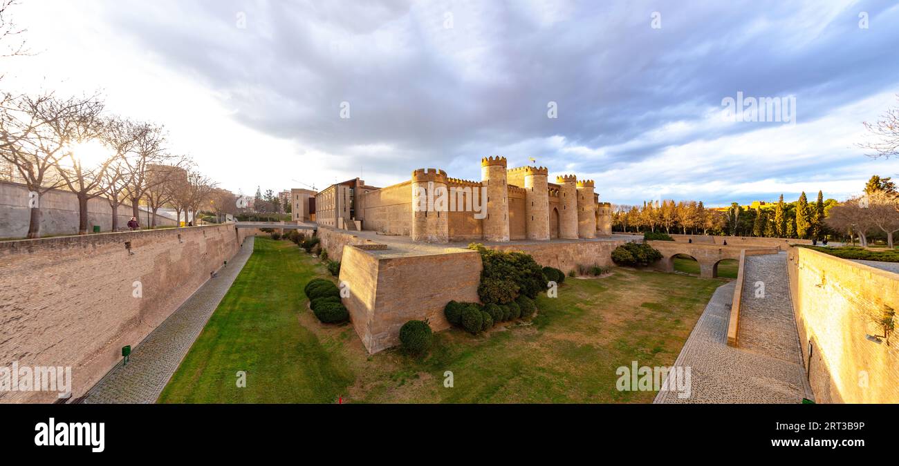 Zaragoza, Spain - FEB 14, 2022: The Aljaferia Palace is a fortified ...