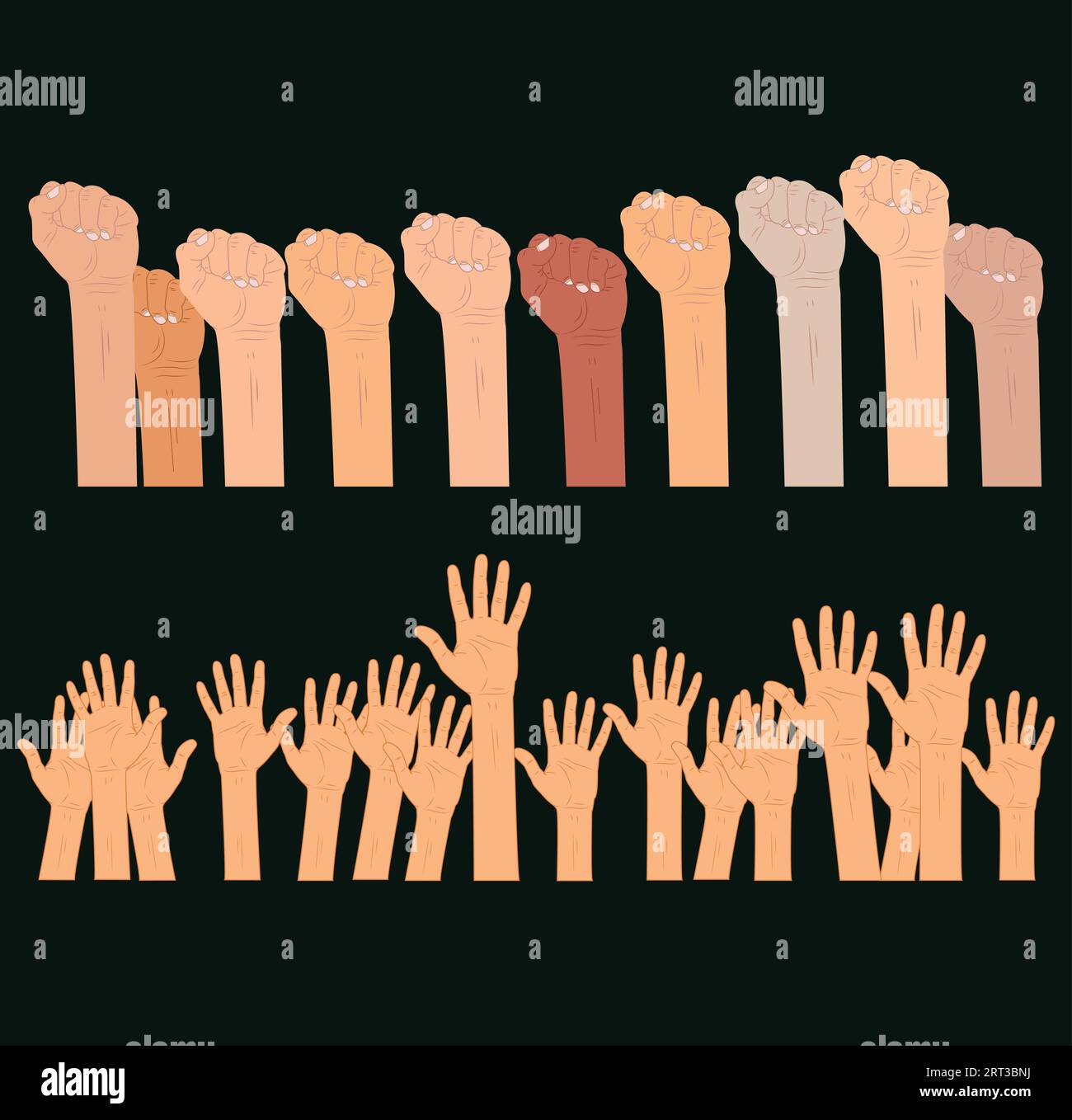 Hands-up vector illustration with different skin colors Holding fists ...