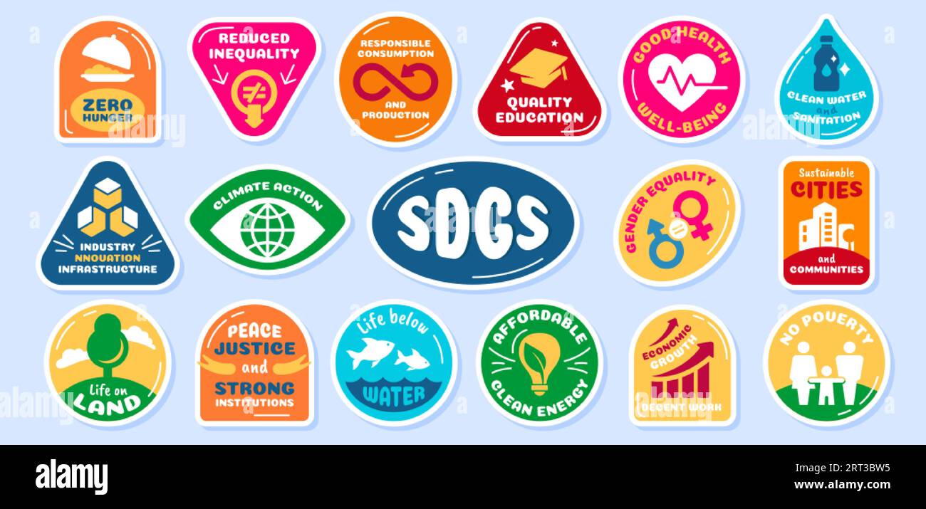 Set of SDGs stickers different shapes. Sustainable development goals ...