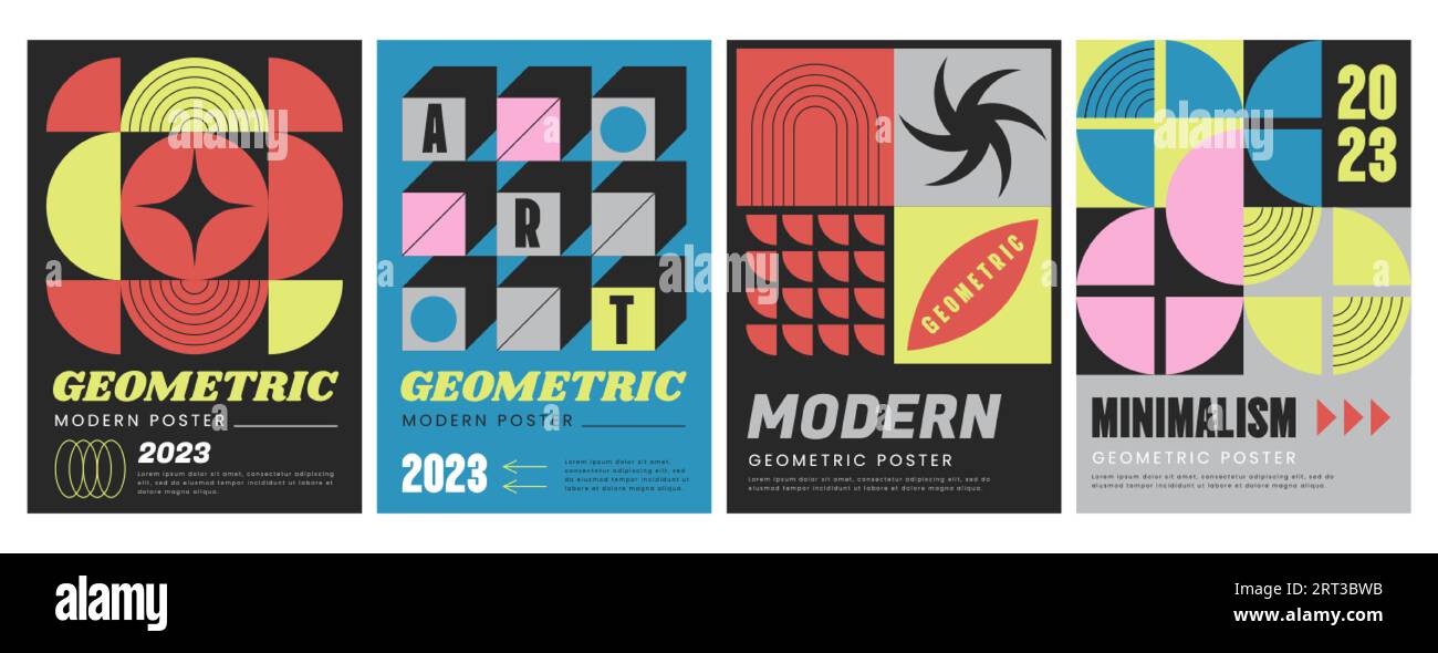 Modern aesthetics posters with abstract geometric shapes. Brutalist art ...
