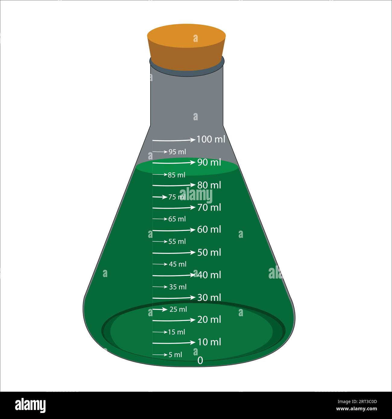 Glass laboratory chemical measuring flasks. with colorful liquids in a ...