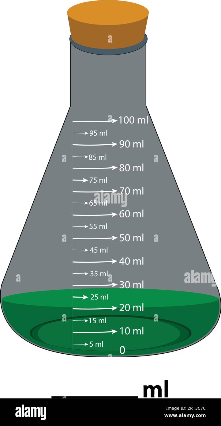 Glass laboratory chemical measuring flasks. with colorful liquids in a ...