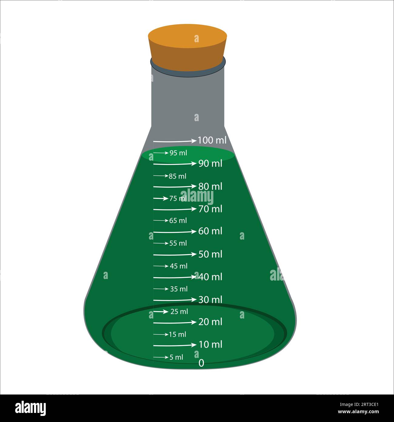 Glass laboratory chemical measuring flasks. with colorful liquids in a ...