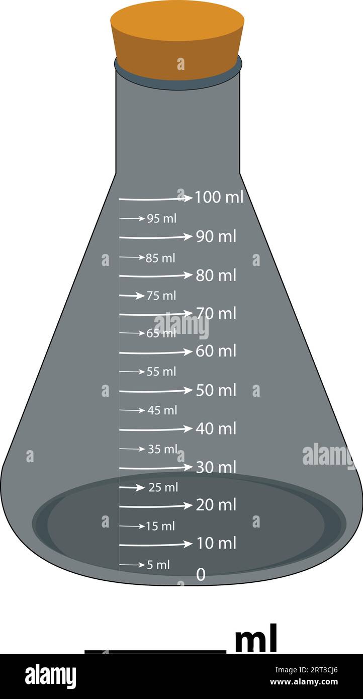 Glass laboratory chemical measuring flasks. with colorful liquids in a ...