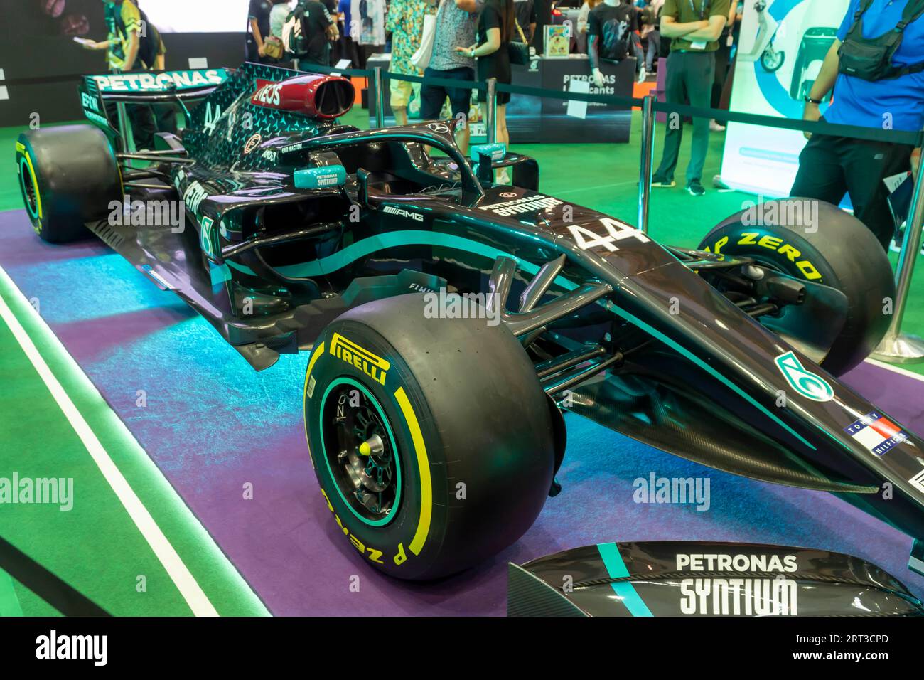 Kuala Lumpur, Malaysia - May 5, 2023: Petronas Mercedes AMG F1 W14 E Perfomance car on display ...