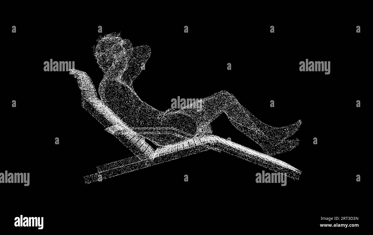 3D man sunbathes on sun lounger on black background. Summer and Leisure ...