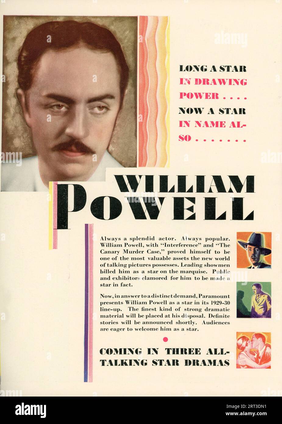 Promotional Artwork for WILLIAM POWELL from the 1929 - 1930 Paramount ...