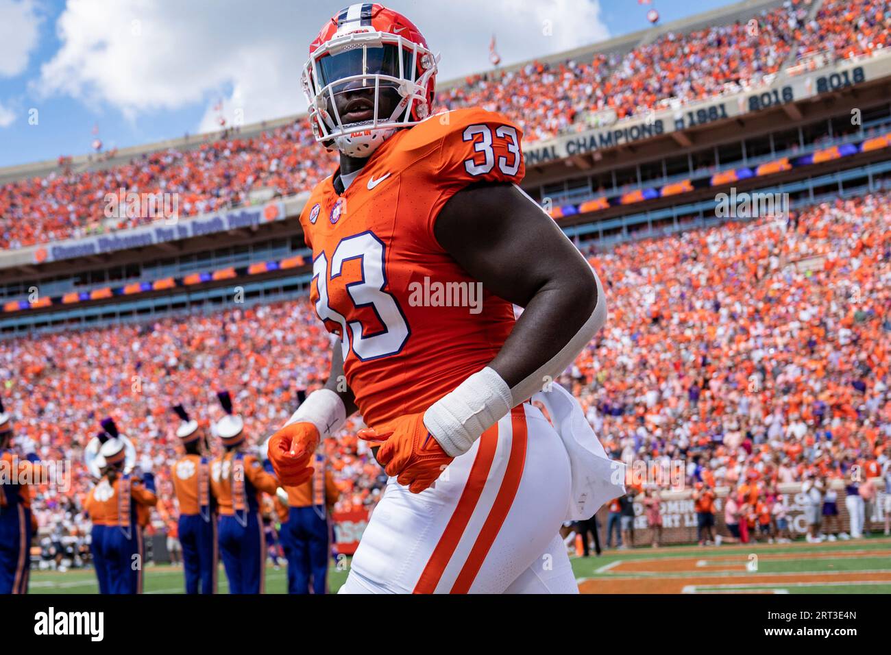 Clemson defensive tackle Ruke Orhorhoro (33) runs onto the field before ...
