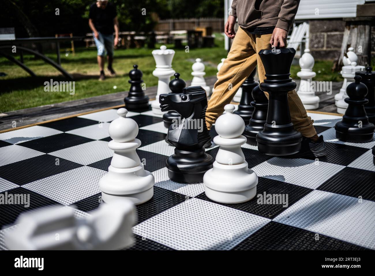 Pieces of a large garden chess set Stock Photo - Alamy