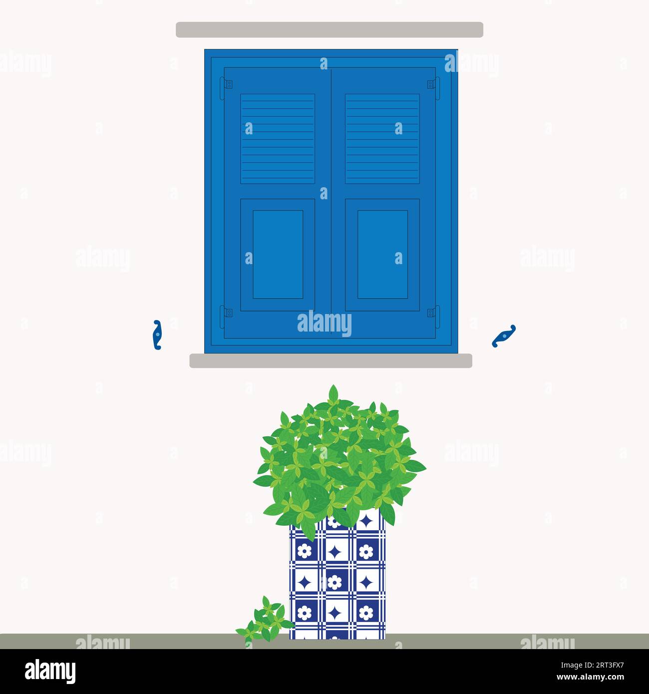 traditional greek window with basil flower inside the greek teneke ...