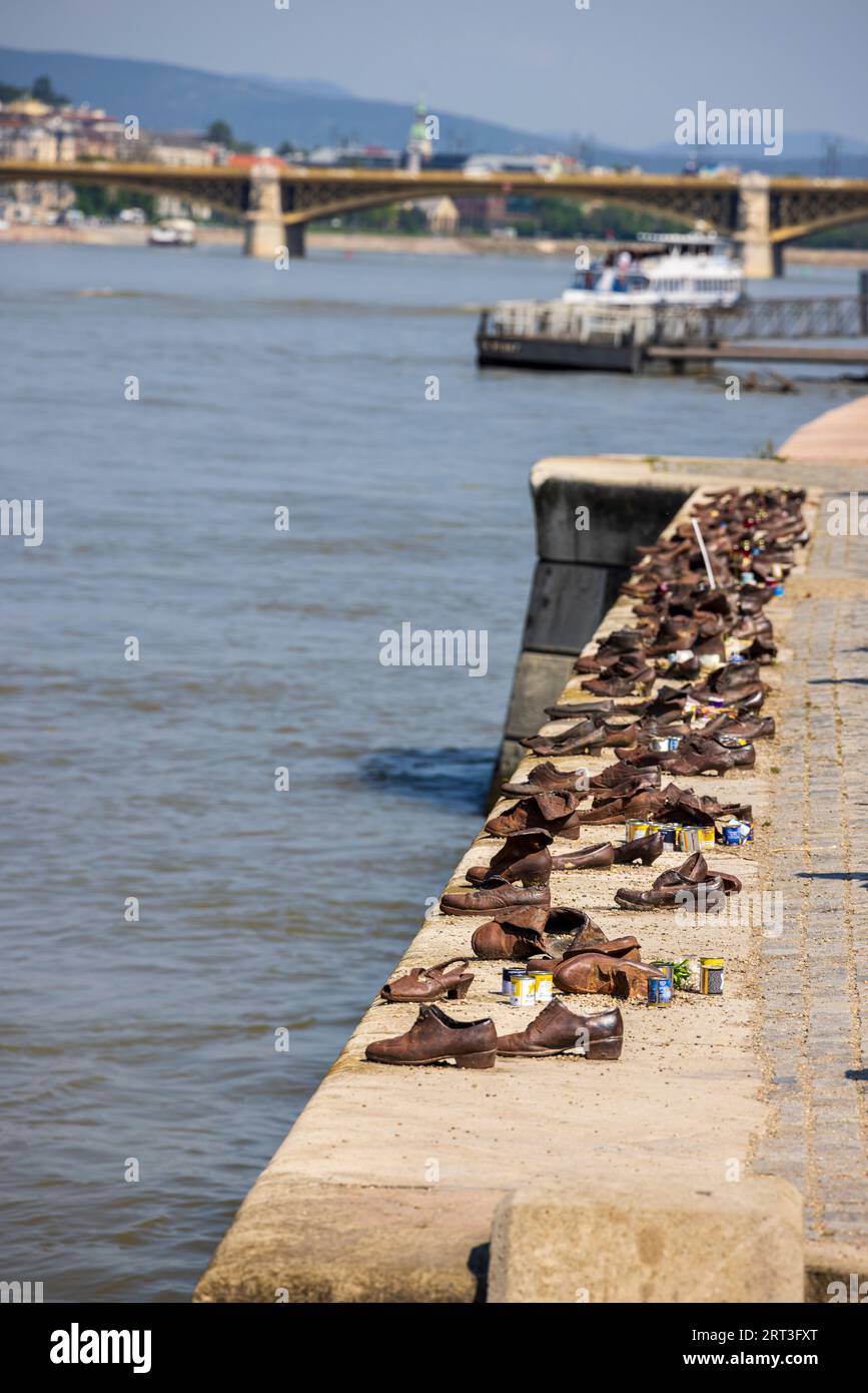 Shoes on the Danube memorial artwork on the riverside, Budapest ...