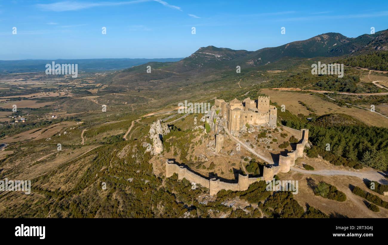 aerial view of the beautiful abbey castle of Loarre in the province of ...