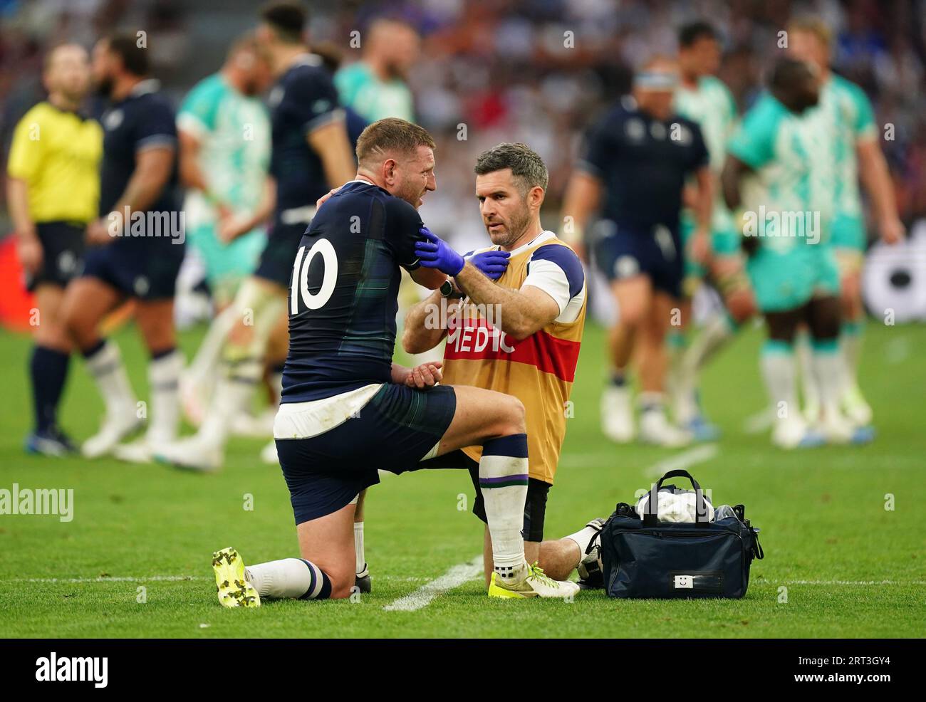Scotland's Finn Russell receives treatment during the 2023 Rugby World ...