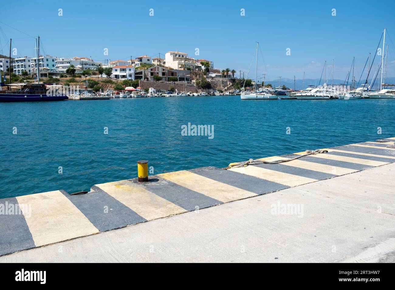 Agistri island Megalochori, Milos, Miloi port Greece. Seaside building ...