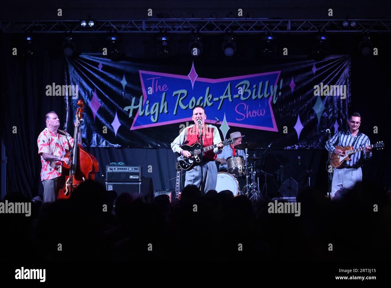 View of the performance of the Dutch Rockabilly group The Western ...