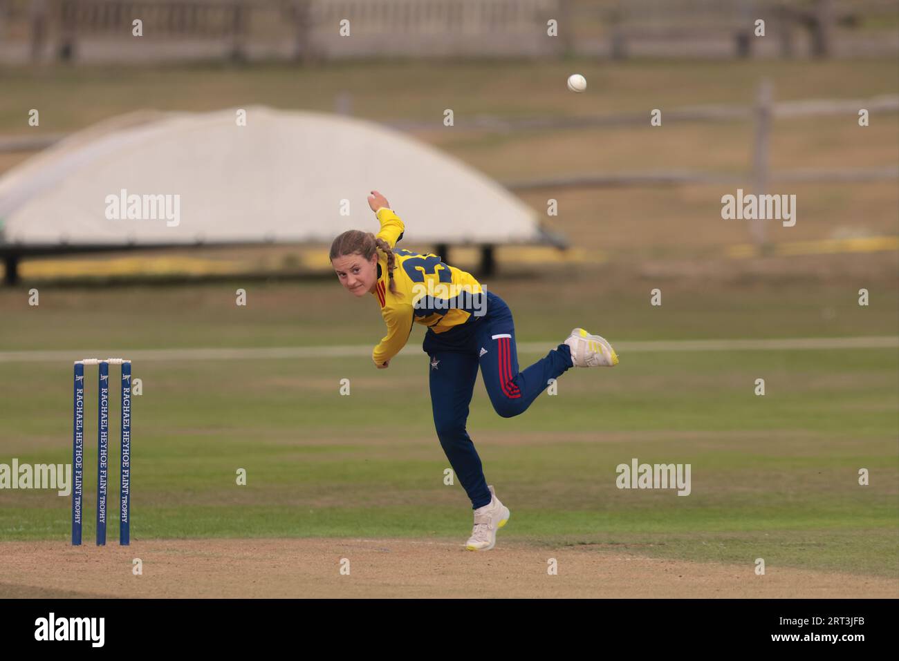 London, UK. 10th Sep, 2023. South East Stars Bethan Miles bowling as ...