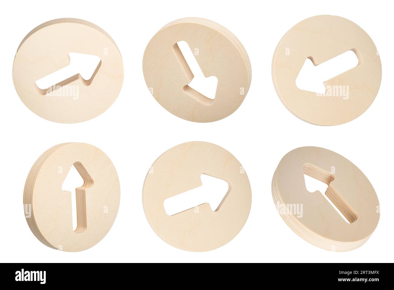 Set of wooden arrows with shadow on a white isolated background. Many ...