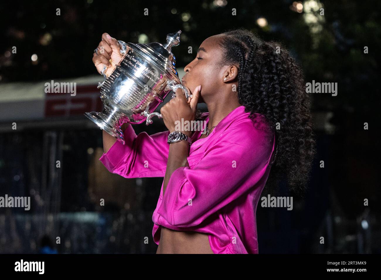 Coco Gauff winner of women's championship of US Open poses with trophy ...