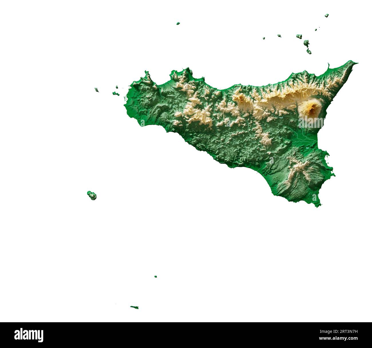 Sicilia (Sicily). A region of Italy. Detailed 3D rendering of a shaded ...