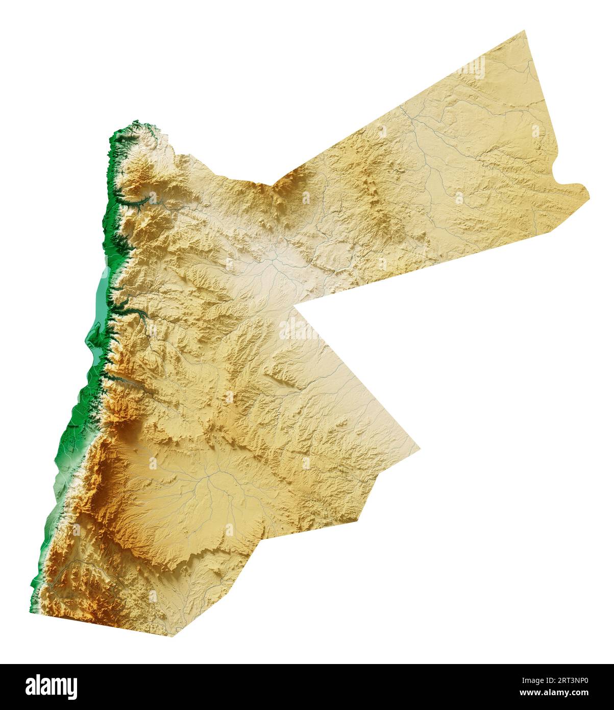 Jordan. A highly detailed 3D rendering of a shaded relief map with ...