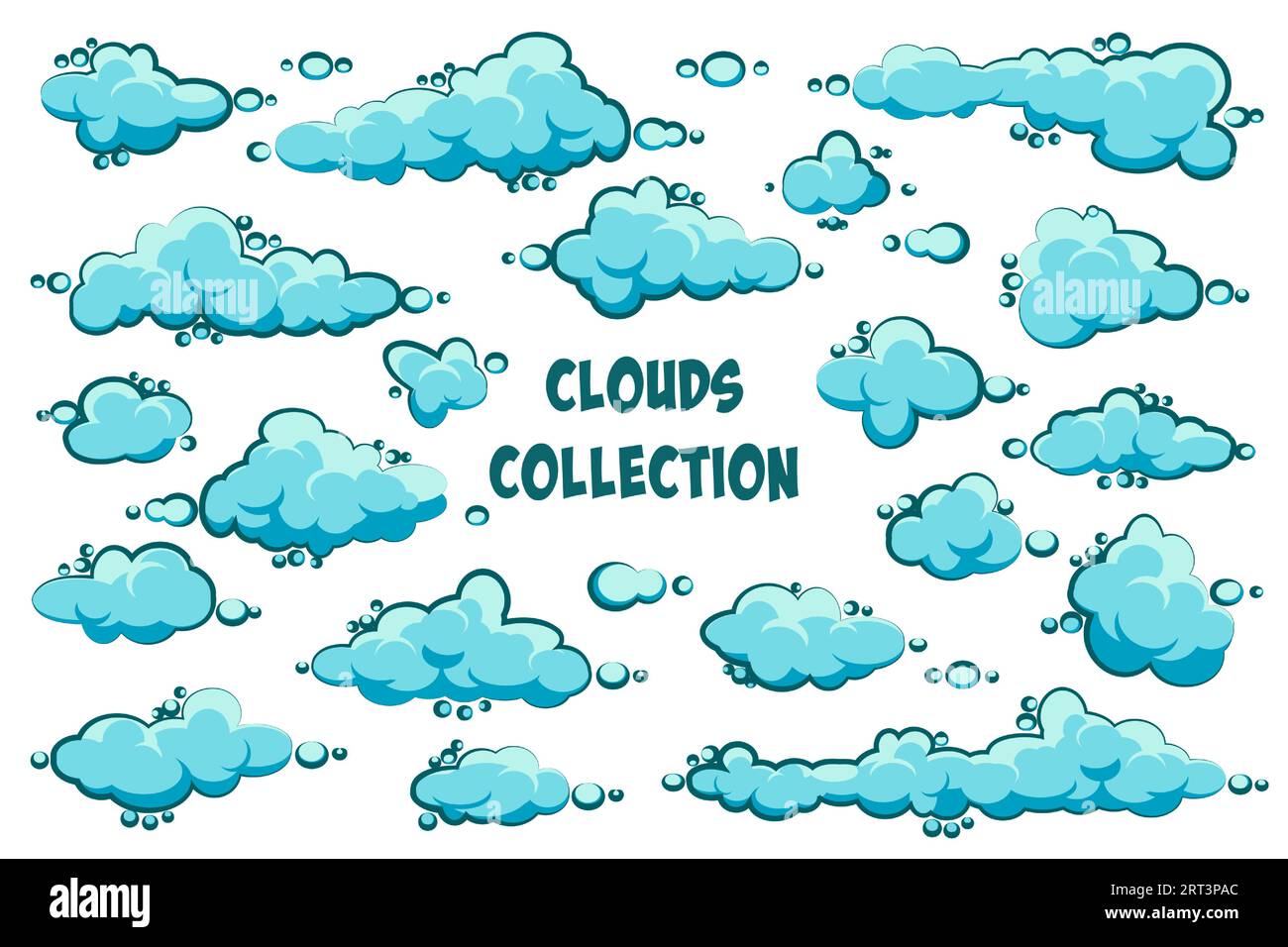 Painted cartoon clouds on blue background. Simple hand drawn round ...